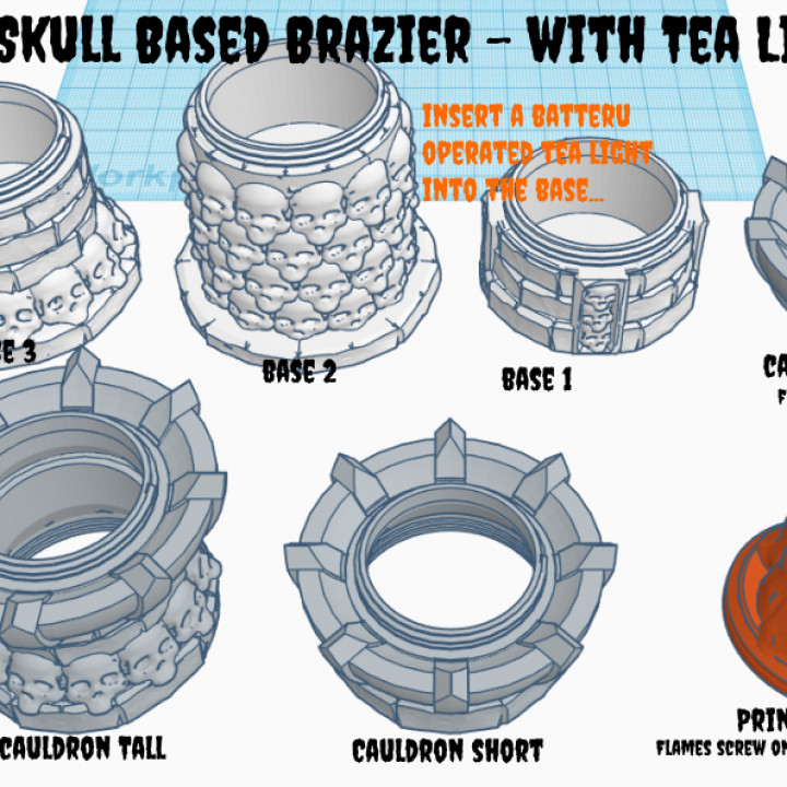 3D Printable Fantasy skull braziers/torches for tea lights by brander ...
