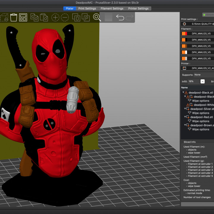 3D Printable Deadpool Multicolour Remix for MMU and Palette by iczfirz