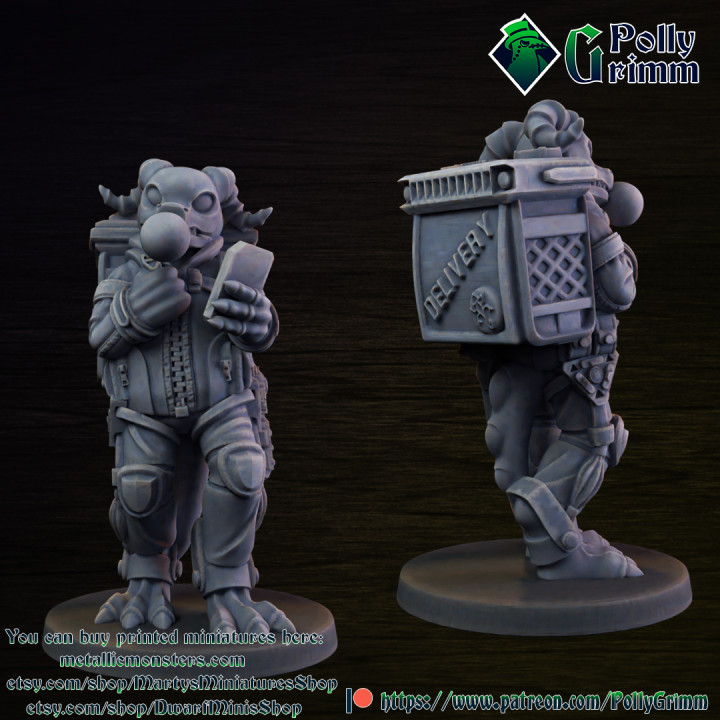 3D Printable Sci-fi kobold alien lizard delivery boy by PollyGrimm