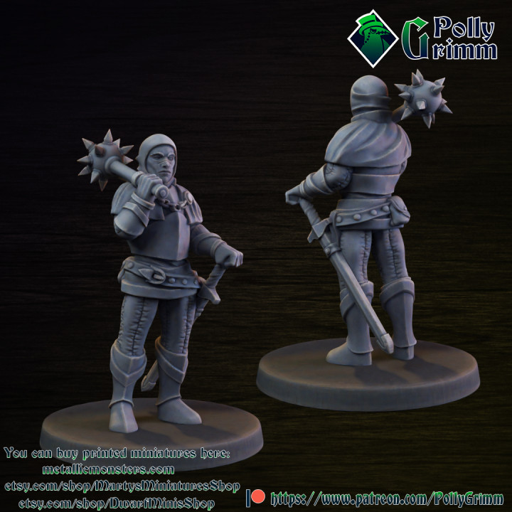 3D Printable Fantasy warrior soldier with mace and sword by PollyGrimm