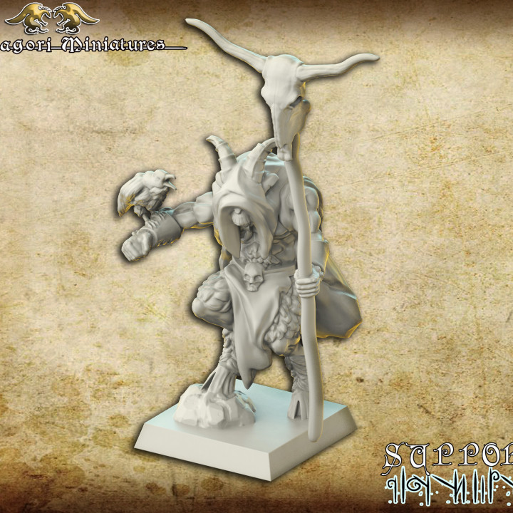 3D Printable Goatman Shaman by Magori Minaitures