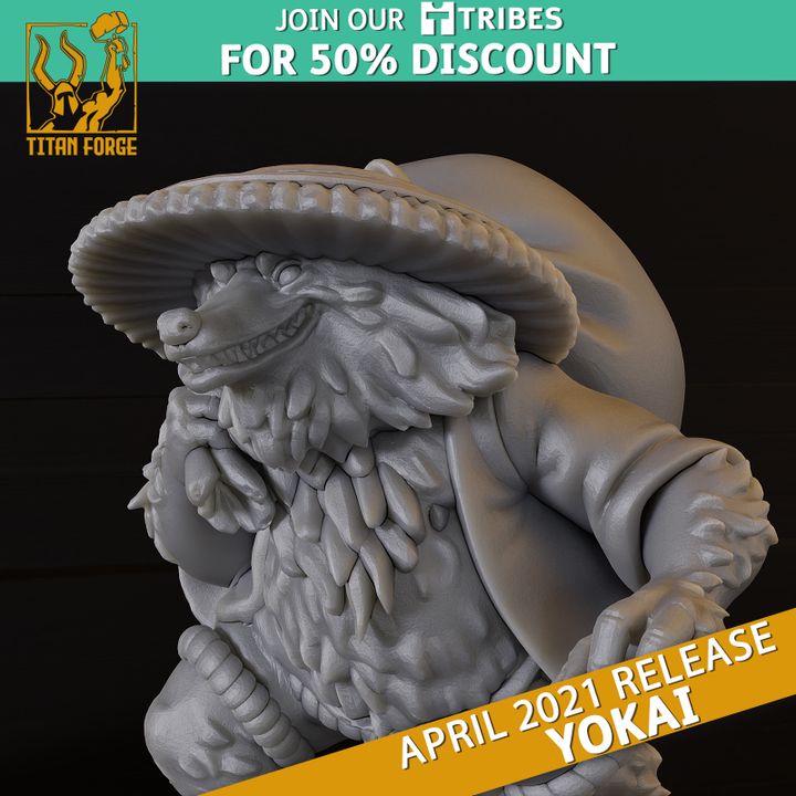 3D Printable Tanuki with Bag - Yokai - Titan Forge Miniatures April ...