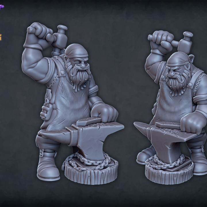 3D Printable Blacksmith dwarf by Jacob Olsson - Roleplaying & Miniatures