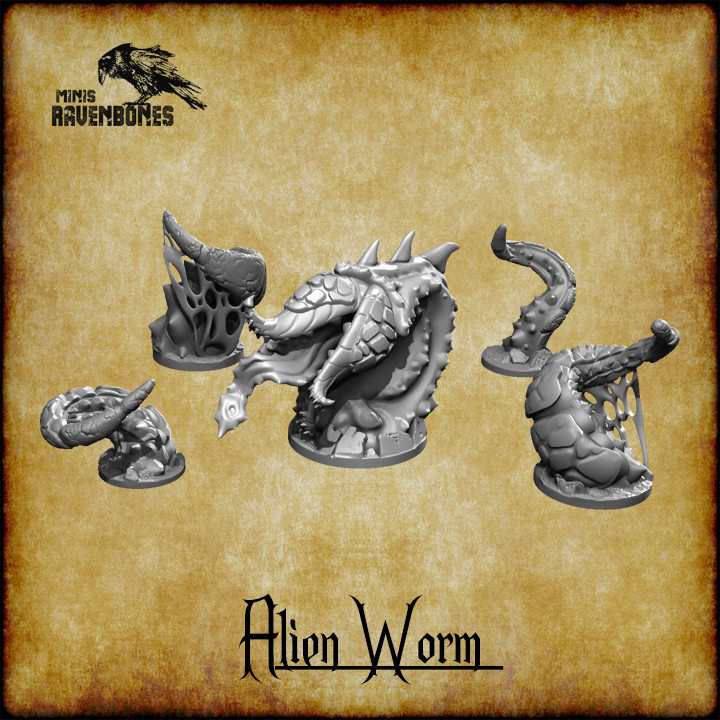 3D Printable Alien Worm bundle Pre-supported by RavenBonesStudio