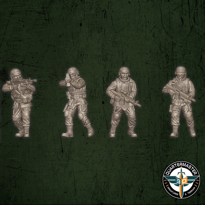 3D Printable Modern Infantry / Marines Fireteam 1 by Quartermaster3D