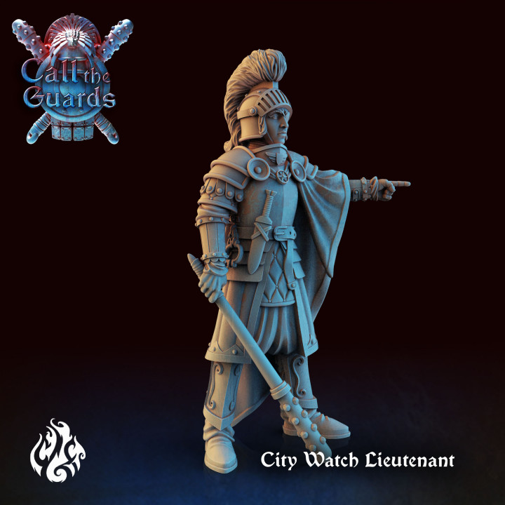 3D Printable City Watch Lieutenant by Crippled God Foundry