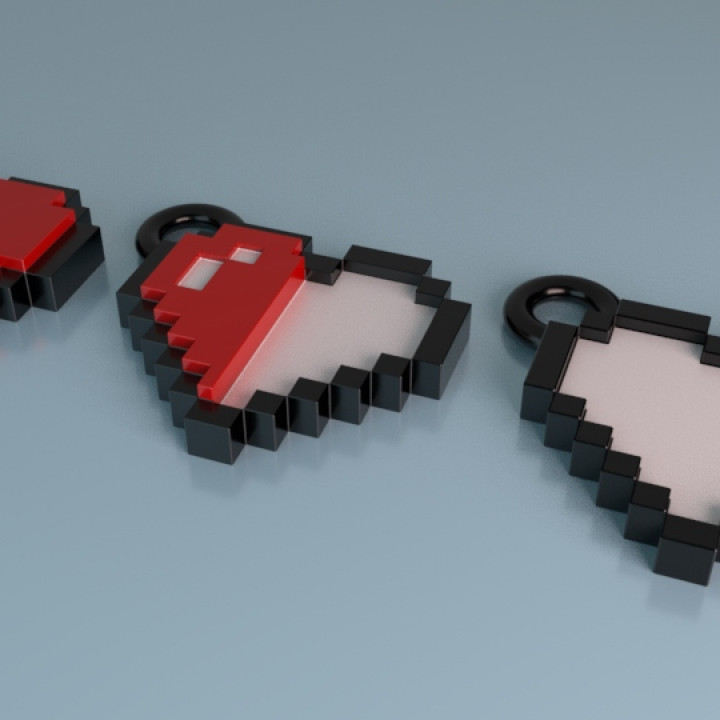 3D Printable 8 Bit Hearts and Keychain by Mochi3DPrints