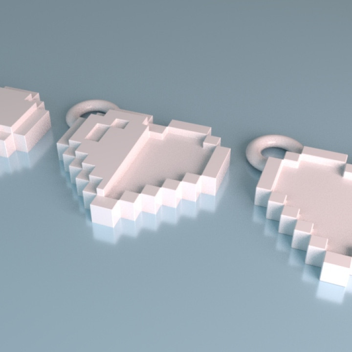 3D Printable 8 Bit Hearts and Keychain by Mochi3DPrints
