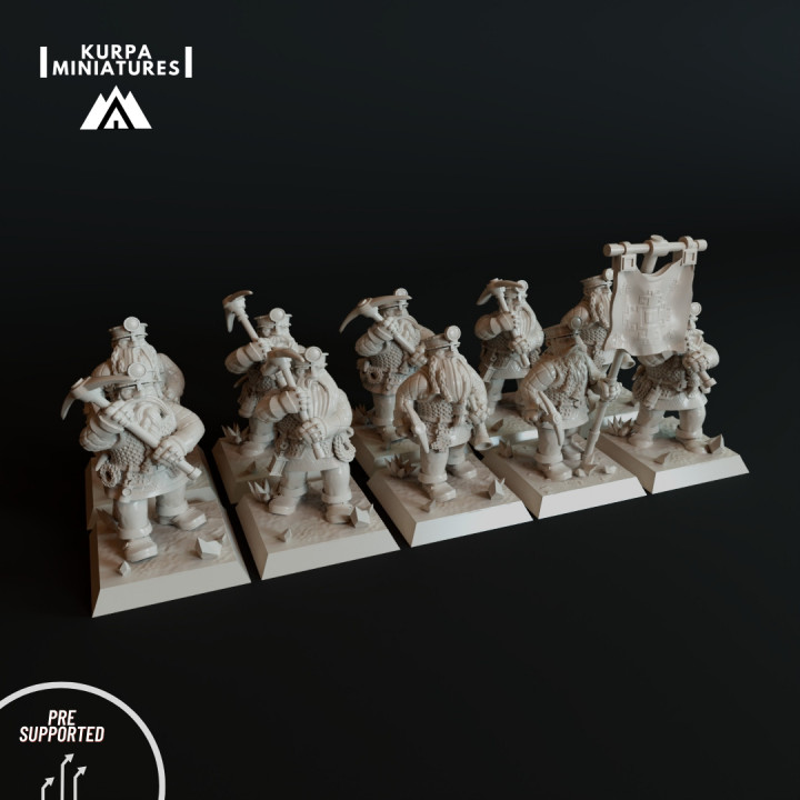 3D Printable Dwarf miners unit by Kurpa Miniatures