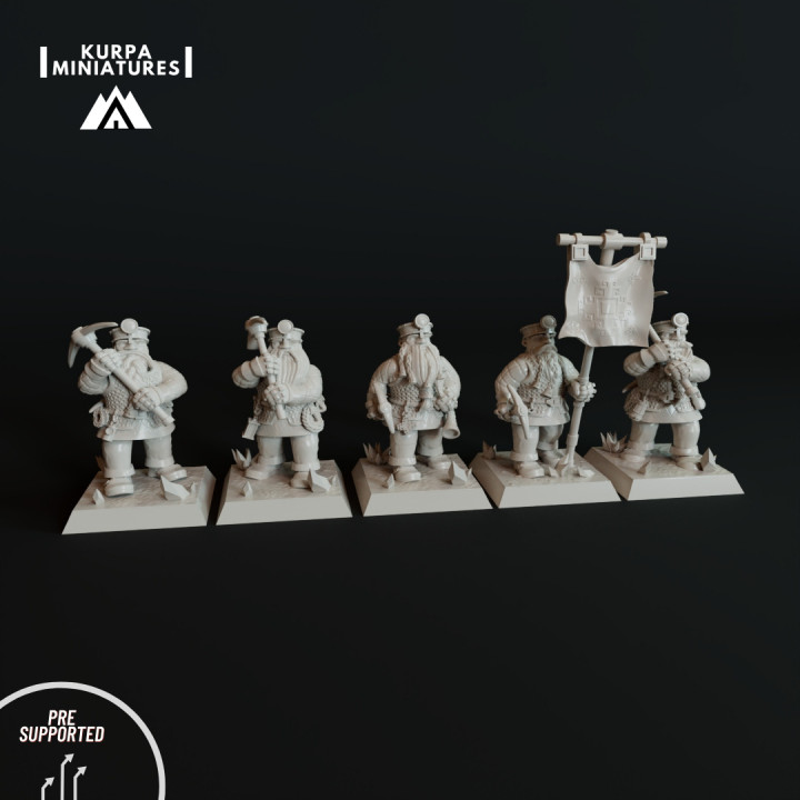 3D Printable Dwarf miners unit by Kurpa Miniatures