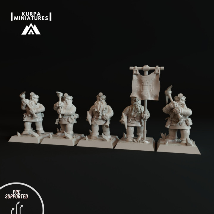 3D Printable Dwarf miners unit by Kurpa Miniatures