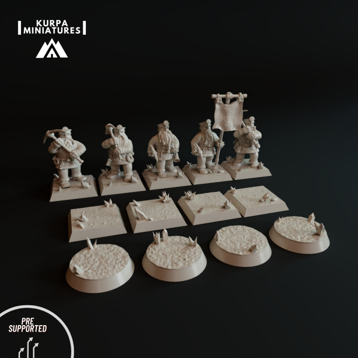 3D Printable Dwarf miners unit by Kurpa Miniatures