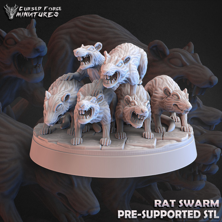 3D Printable Rat swarm (supported) by Cursed Forge Miniatures