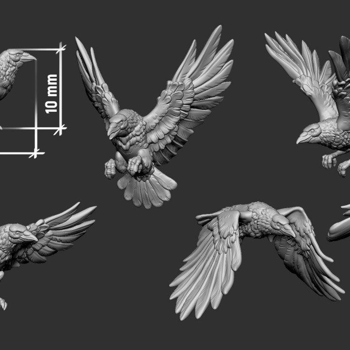 3D Printable Crows set 5 miniatures pre-supported by White Werewolf Tavern