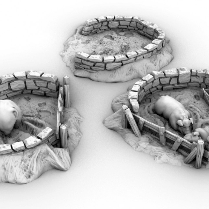 3D Printable 3 Pig Pens 28mm by GameScape3D