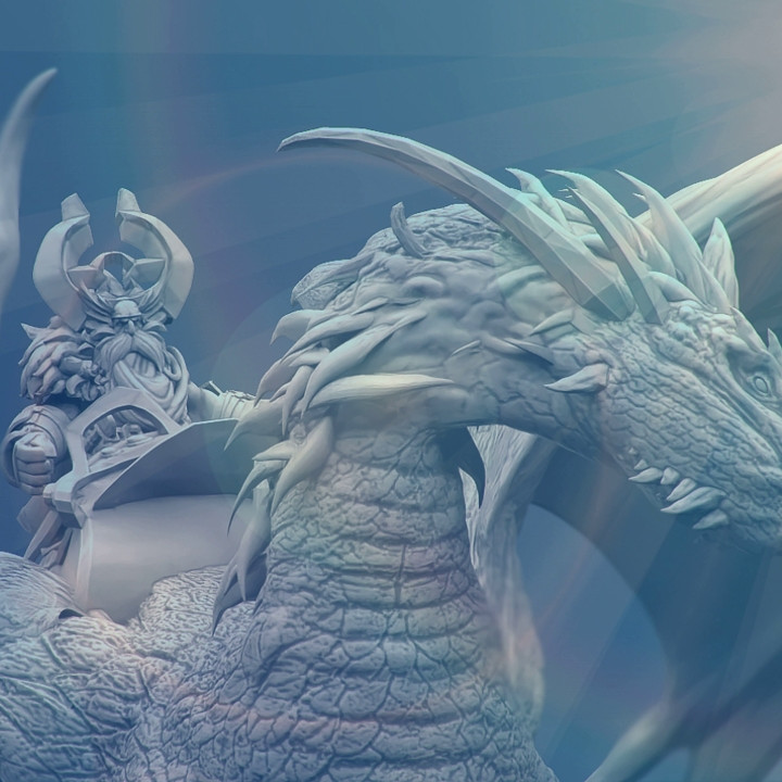 3D Printable Dwarf King Dragon Rider 5-inch base 120+ mm height ...