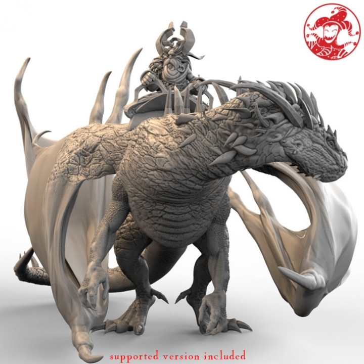 3D Printable Dwarf King Dragon Rider 5-inch base 120+ mm height ...