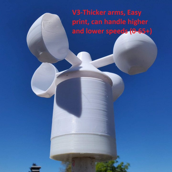 3D Printable Wind speed gauge - Anemometer V3.0 by Sherm Stebbins