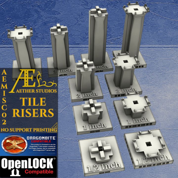 3D Printable AEMISC02 - Tile Risers by Aether Studios