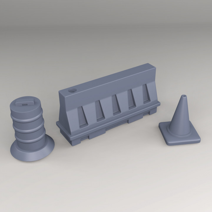 3D Printable Traffic stuff (barriers, drums and cones) by Tiny Furniture