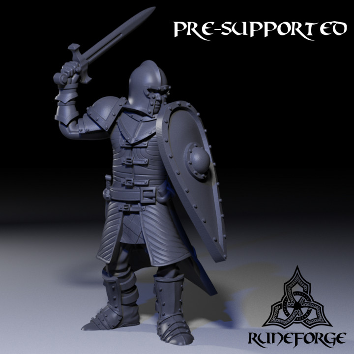 3D Printable City Guard - Sword and Shield - Attacking by Runeforge Studios