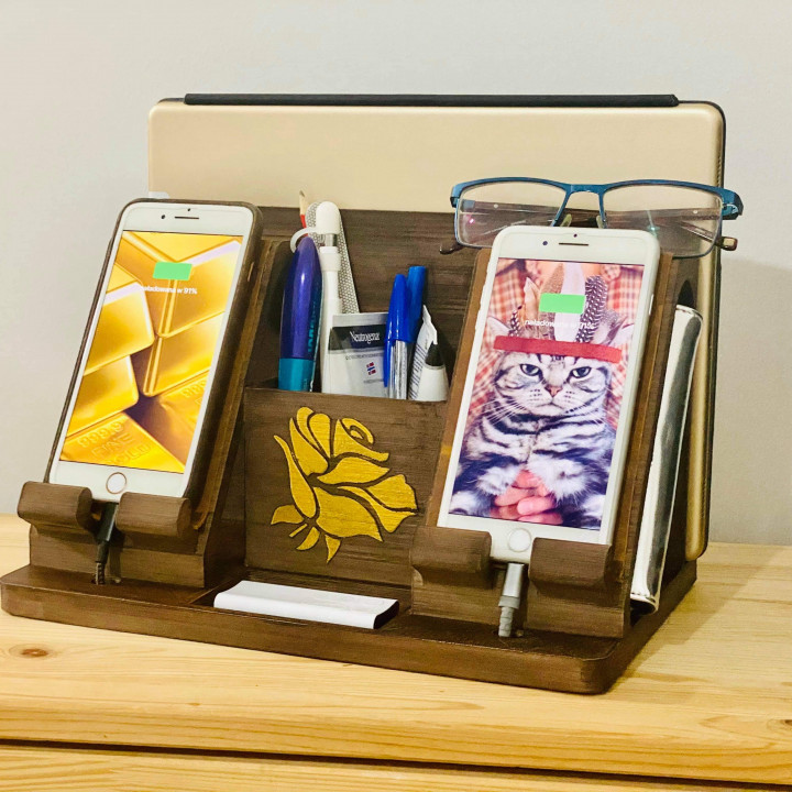 3D Printable Wooden Phones Docking Station / Desk Organiser (Support ...