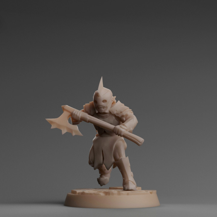 3D Printable Goblin captain with axe by The Mines