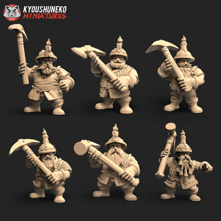 3D Printable Dwarf Miner Units by Kyoushuneko Miniatures