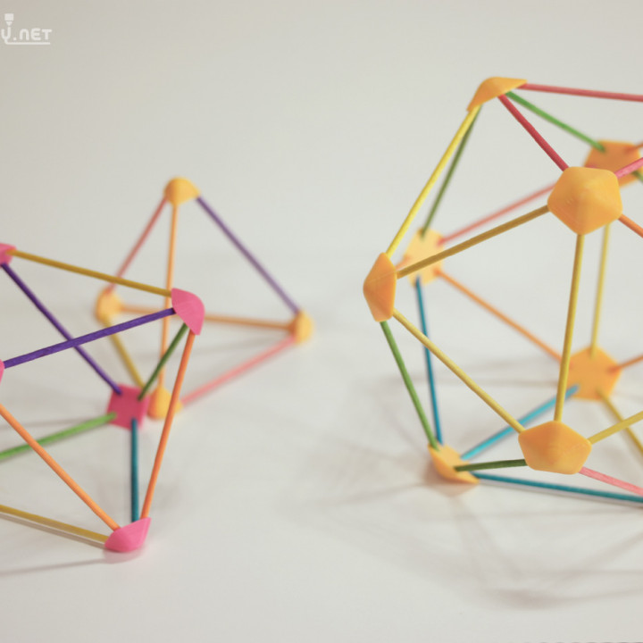 3D Printable Platonic Solid Toys (Polyhedron Connecter with wooden bars ...