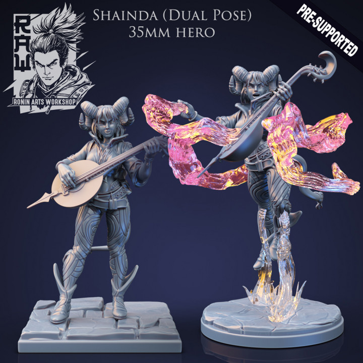 3D Printable Shainda The Bard - Idle and Action Pose by Ronin Arts Workshop