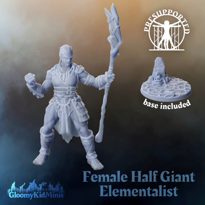 3D Printable Female Half-Giant Elementalist by GloomyKidMinis