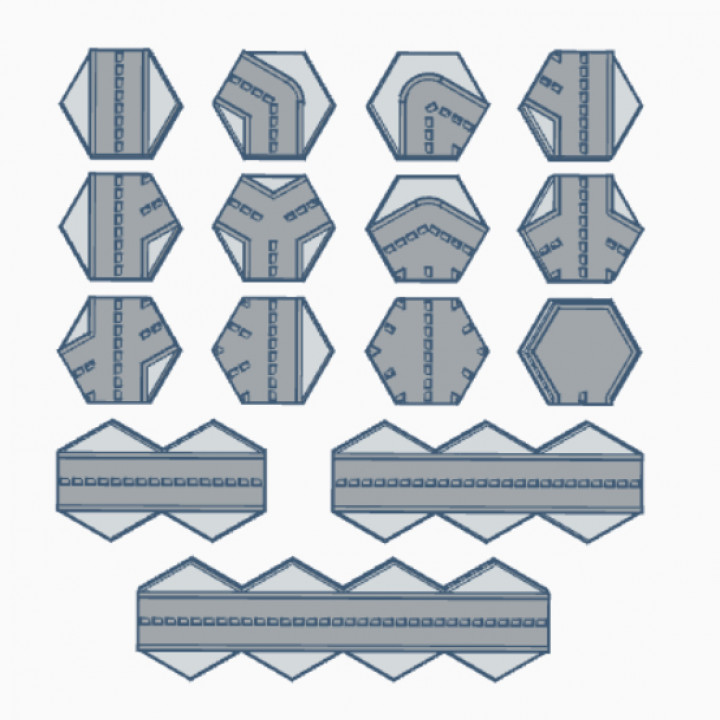 3D Printable Hex Map Scale Road Tile Set by Wargame Forge