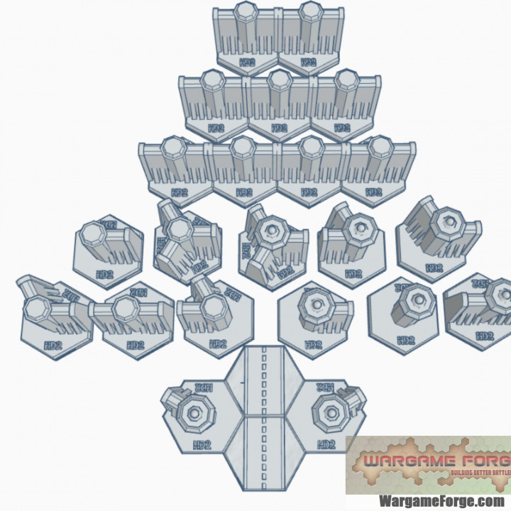 3D Printable Hex Map Scale Level 2 Walls Set A by Wargame Forge
