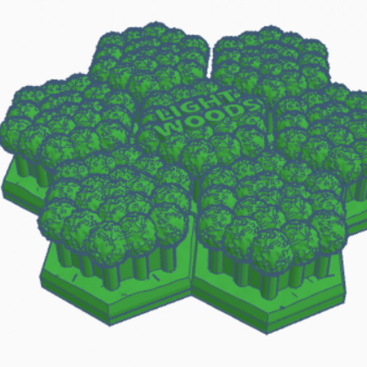 3d Printable Light Forest 4 And 7 Hex Tile Clusters Hex Map Scale And True Scale By Wargame Forge