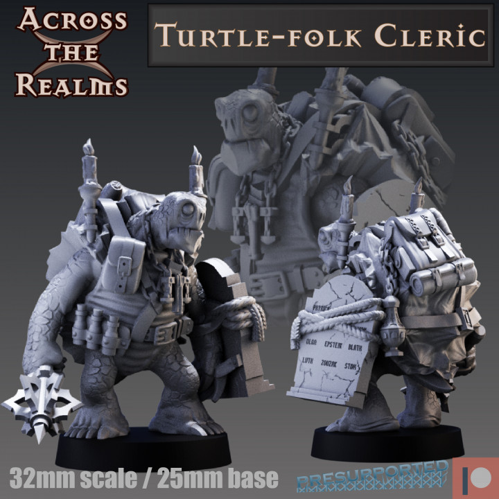 3D Printable Turtle-Folk Cleric by Across the Realms