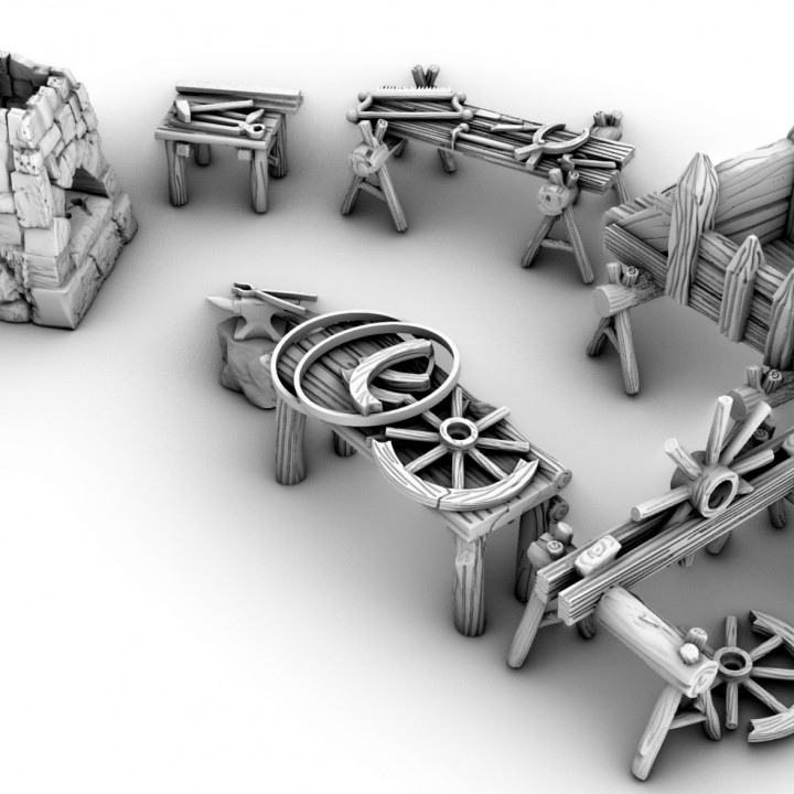 3D Printable Wheel Wright and Small Smith by GameScape3D