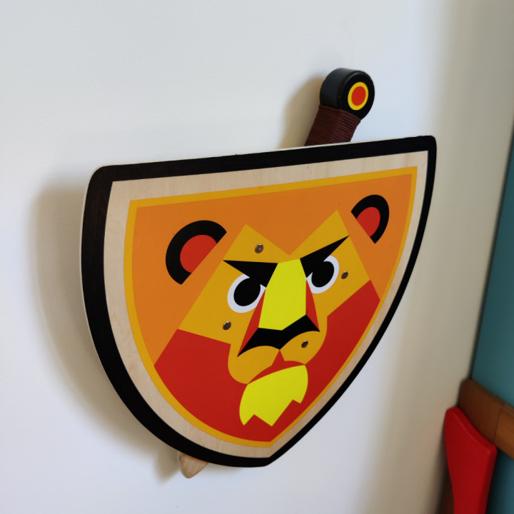 3D Printable Wall mount for wooden sword and shield by Nurgo