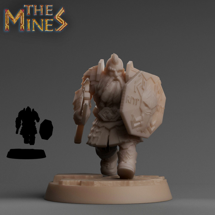 3D Printable Dwarf with axe tabletop miniature by The Mines