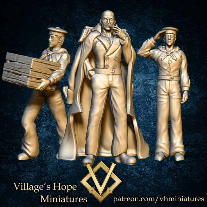 3D Printable navy crew , sailor , admiral by Village's Hope Miniatures