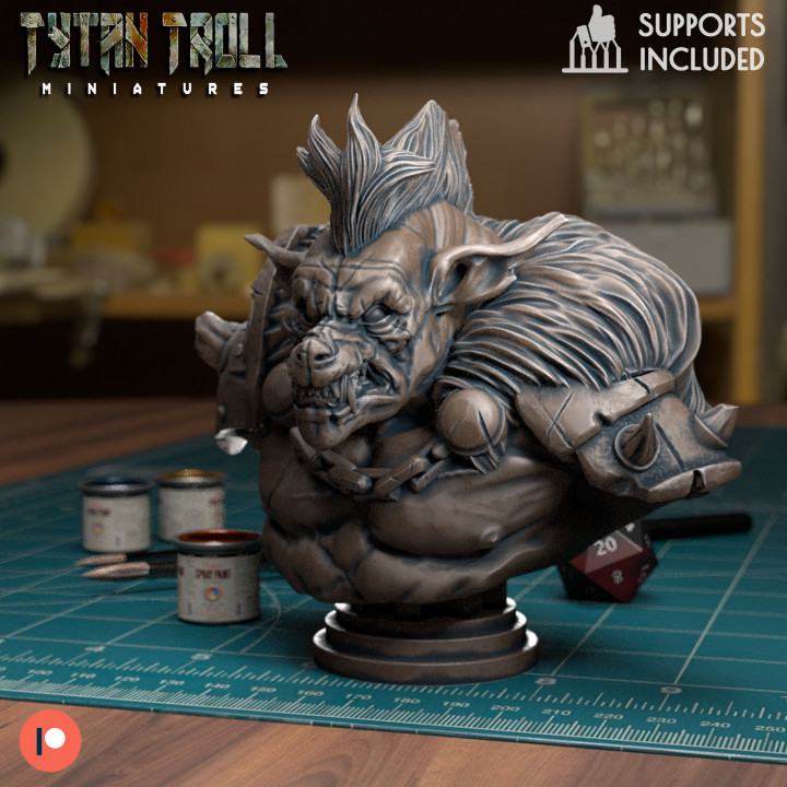 3D Printable Gnoll Leader Bust [Pre-Supported] by TytanTroll Miniatures