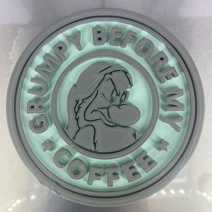 3D Printable 'Grumpy before my coffee' drinkcoaster by Idea Lab
