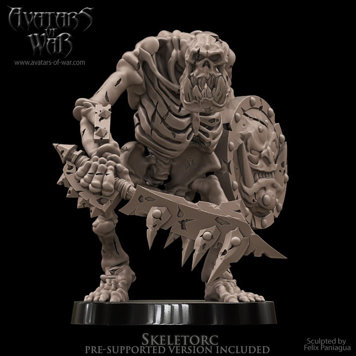 3D Printable Orc Skeleton with sword & shield by Avatars of War