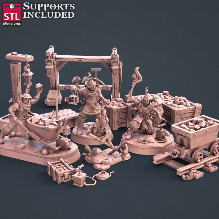 3D Printable Miners Set by STL Miniatures
