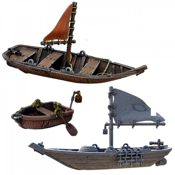 3D Printable Row Boat and Sail Boat Pack Fantasy Miniatures And Terrain ...