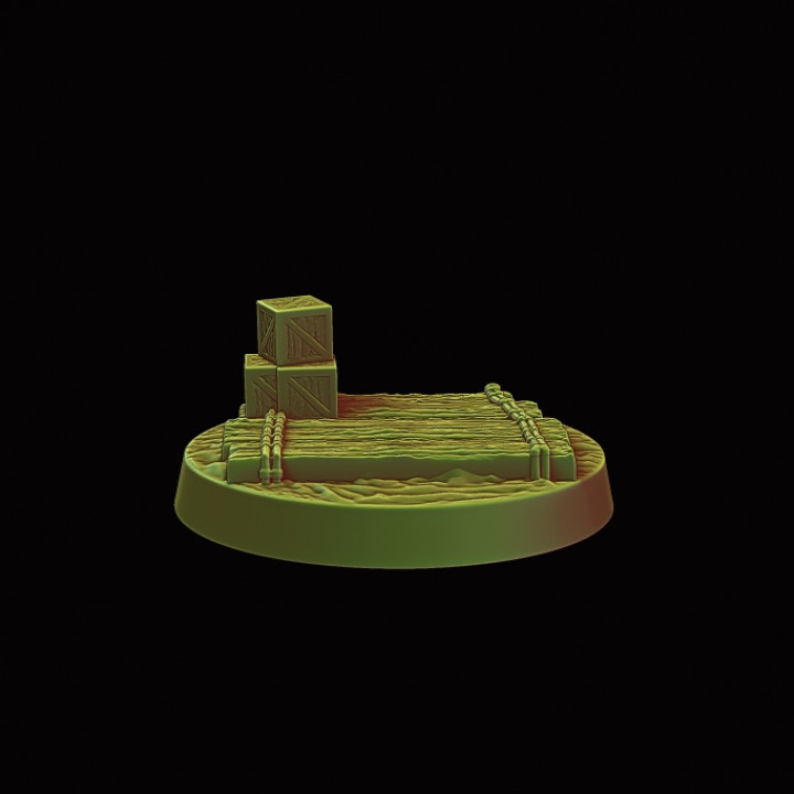 3D Printable Wooden Raft Base (32mm Round Swamp Base) by Admiral Apocalypse