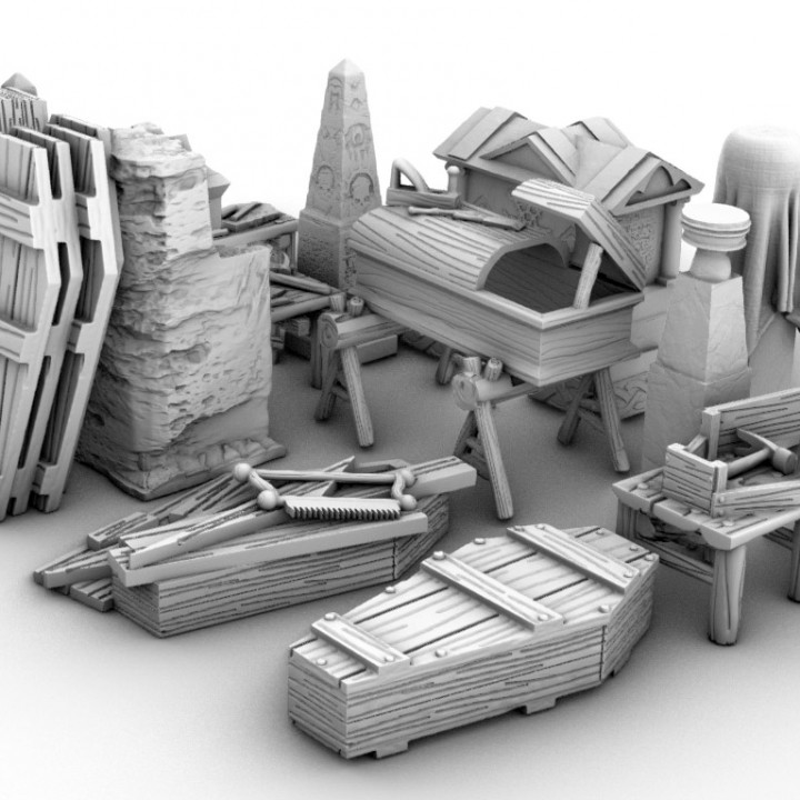 3D Printable Grave and Coffin Maker Workshop by GameScape3D
