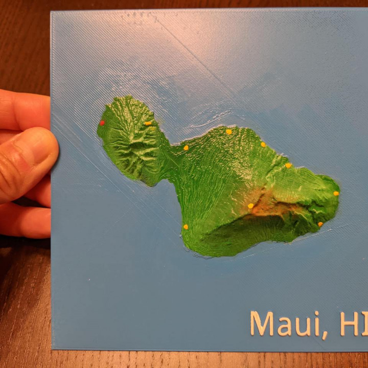 3D Printable Maui Hawaii 3D topo relief map by Eddy