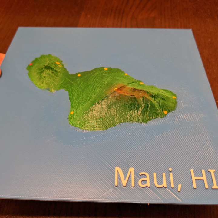3D Printable Maui Hawaii 3D topo relief map by Eddy