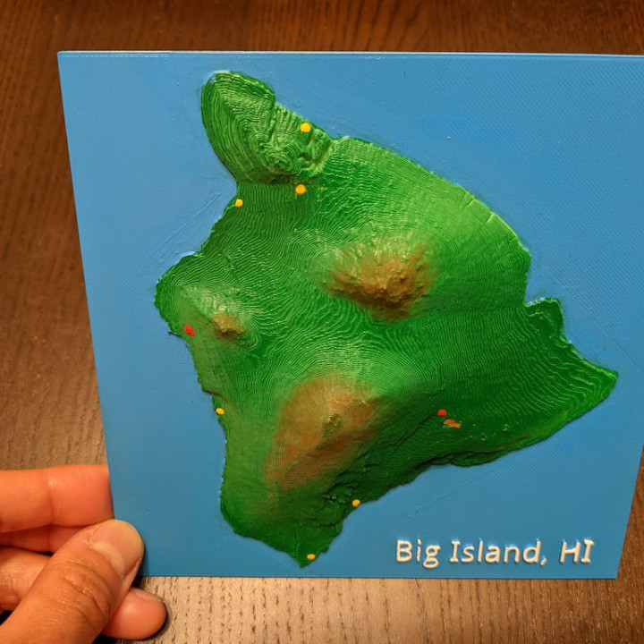 3D Printable Big Island Hawaii 3D topo relief map by Eddy