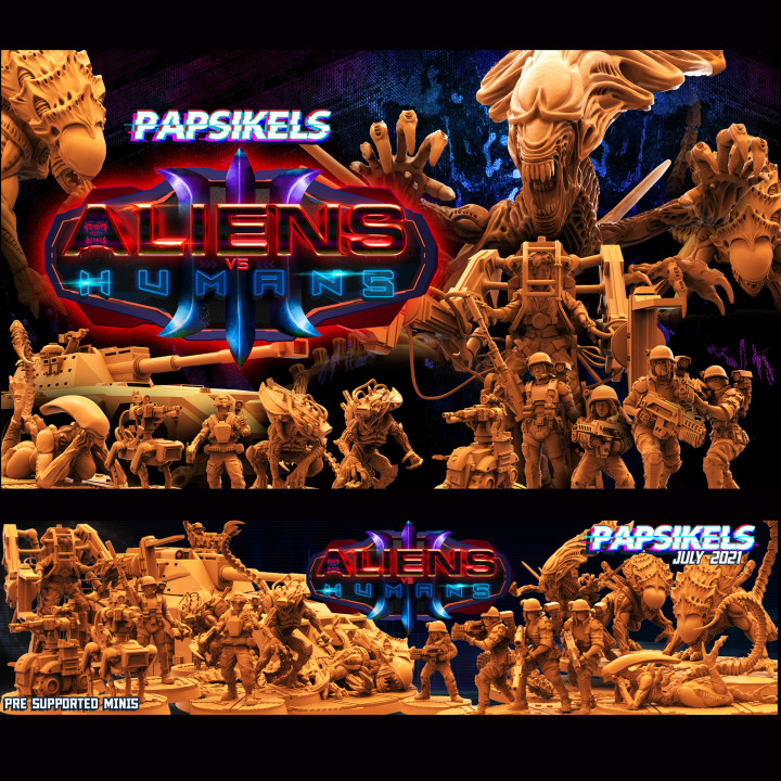 3D Printable JULY 2021 RELEASE - ALIENS VS HUMANS PART 3 by PAPSIKELS ...